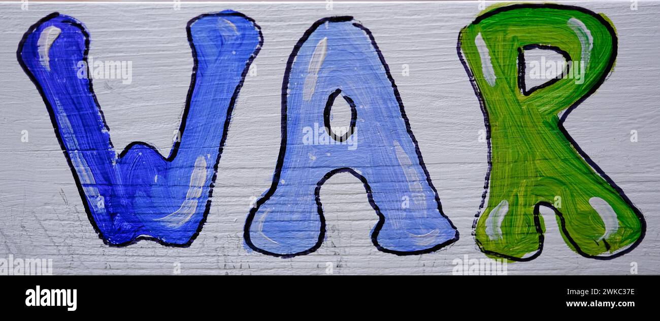 WAR lettering, colourful letters, North Rhine-Westphalia, Germany ...