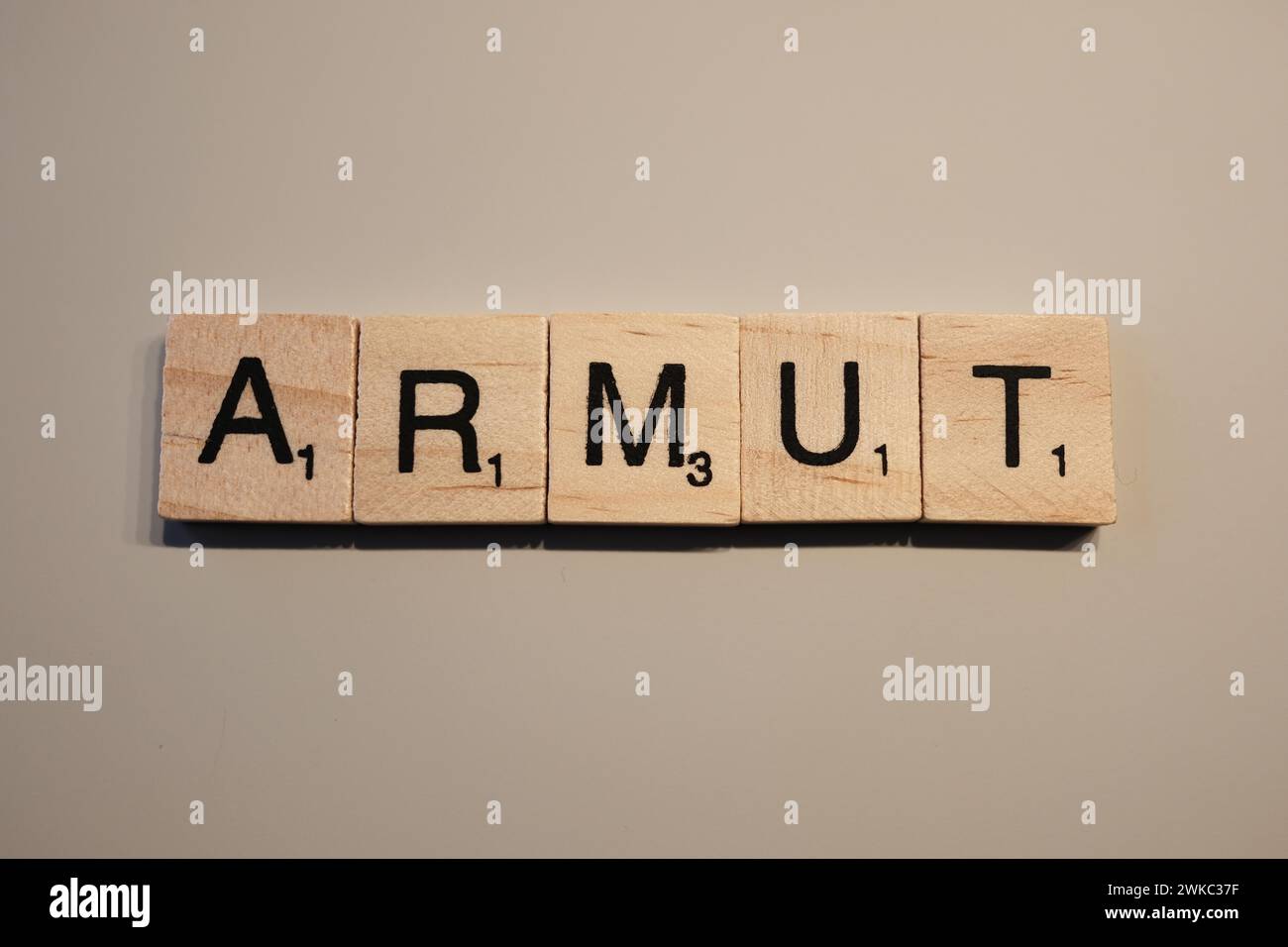 Poverty lettering, wooden letters, North Rhine-Westphalia, Germany ...