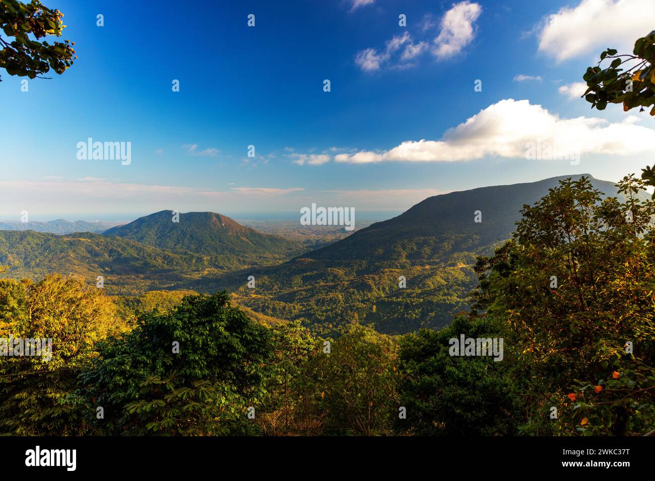 View over the mountains to the sea, Pluma Hidalgo, Pochutla, Oxaca ...