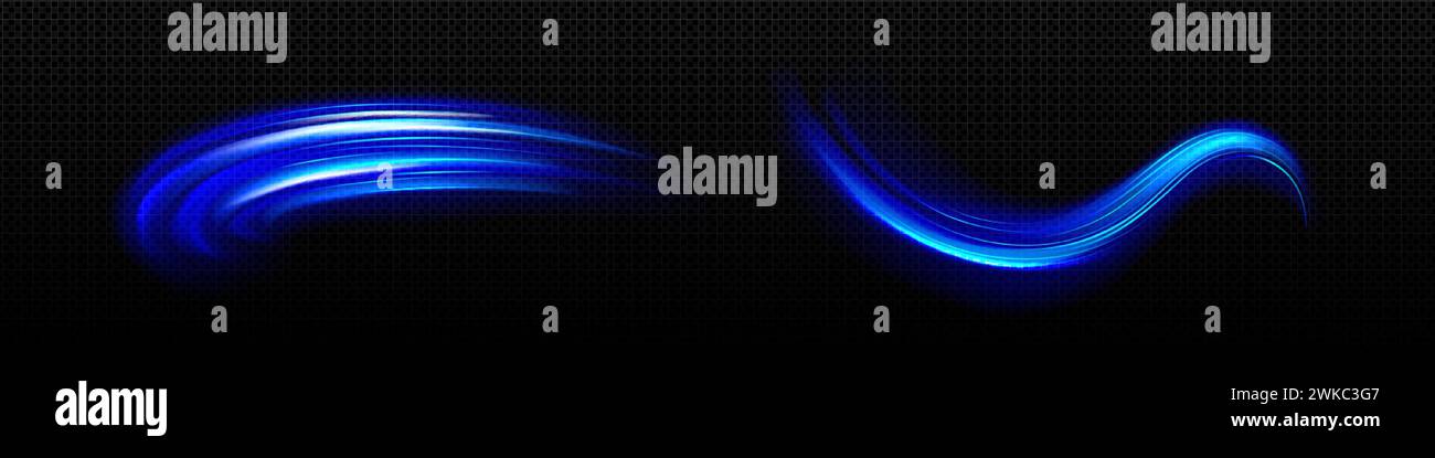 Blue light waved neon elements with swoosh effect. Realistic vector ...