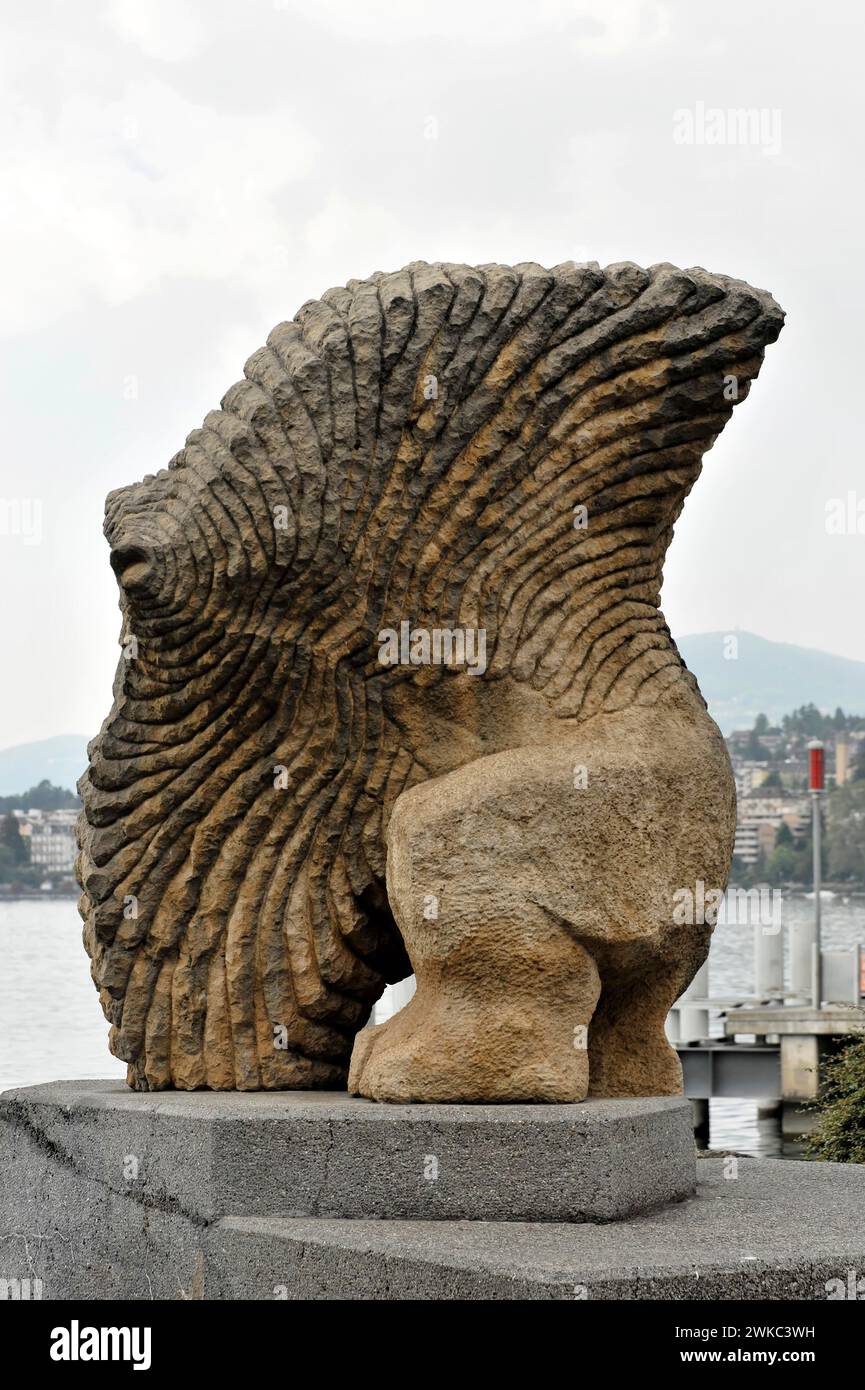 Homme Poisson Volant, sculpture by Gaspard Delachaux, 1985, Montreux ...