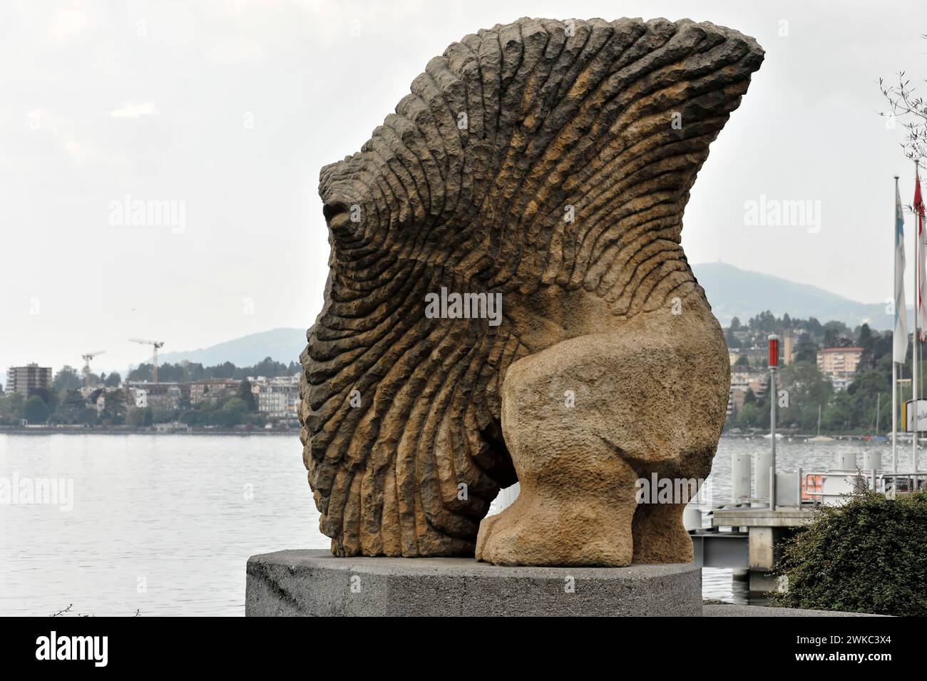 Homme Poisson Volant, sculpture by Gaspard Delachaux, 1985, Montreux ...