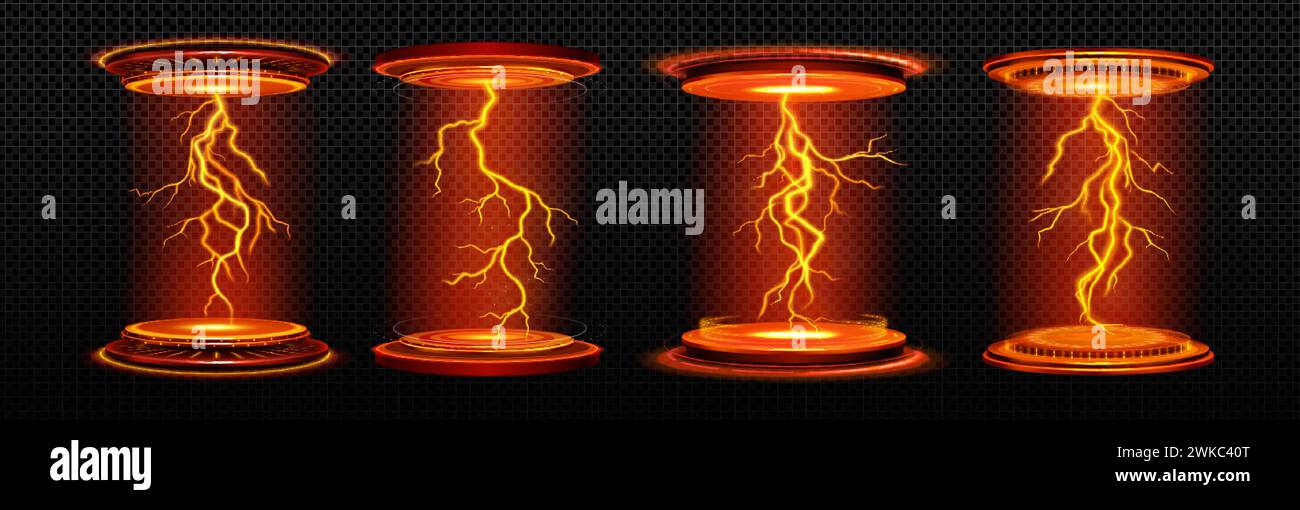 Red neon game portal with lightning and glow effect in realistic vector ...