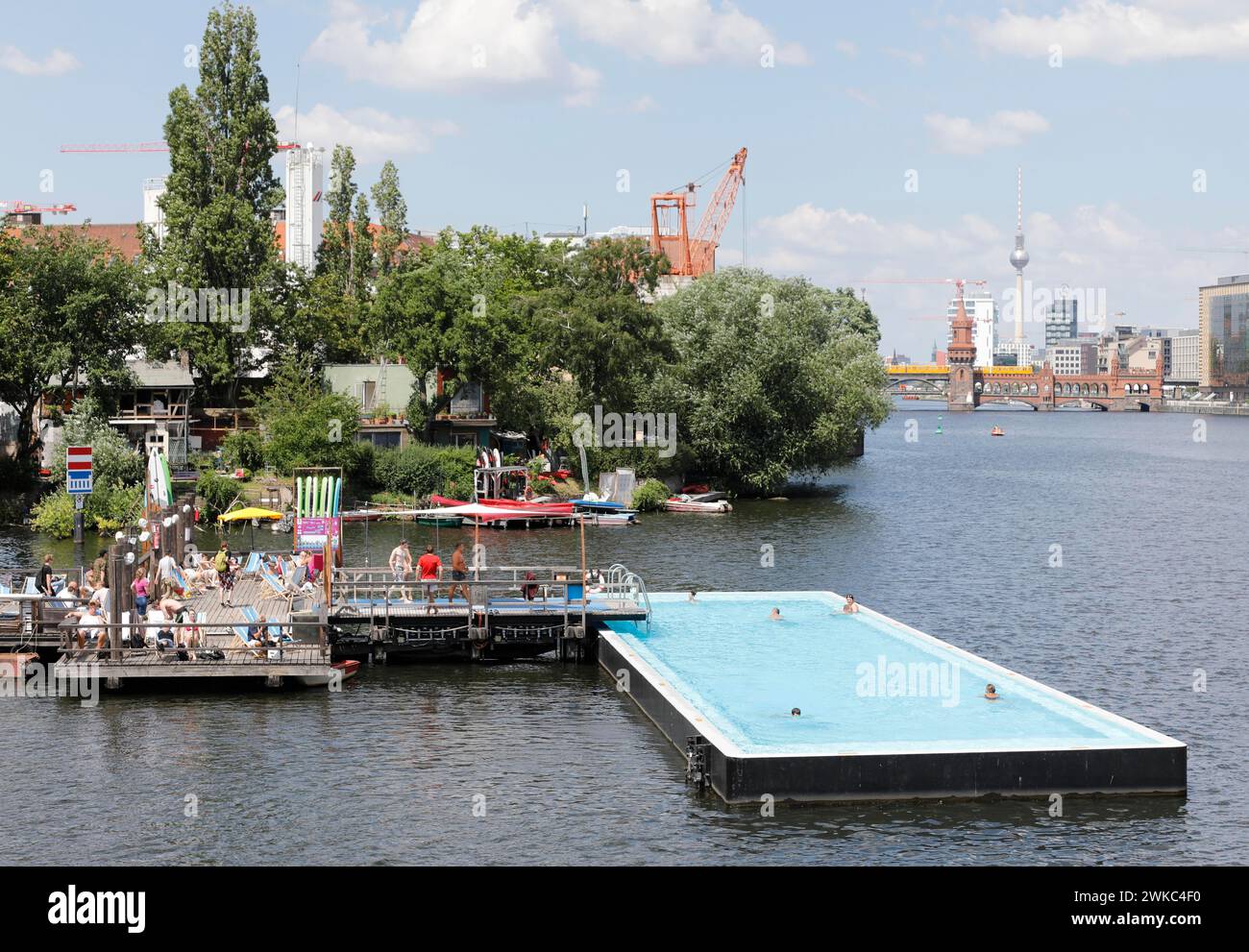 Badeschiff Berlin, a floating bathing establishment in the middle of ...