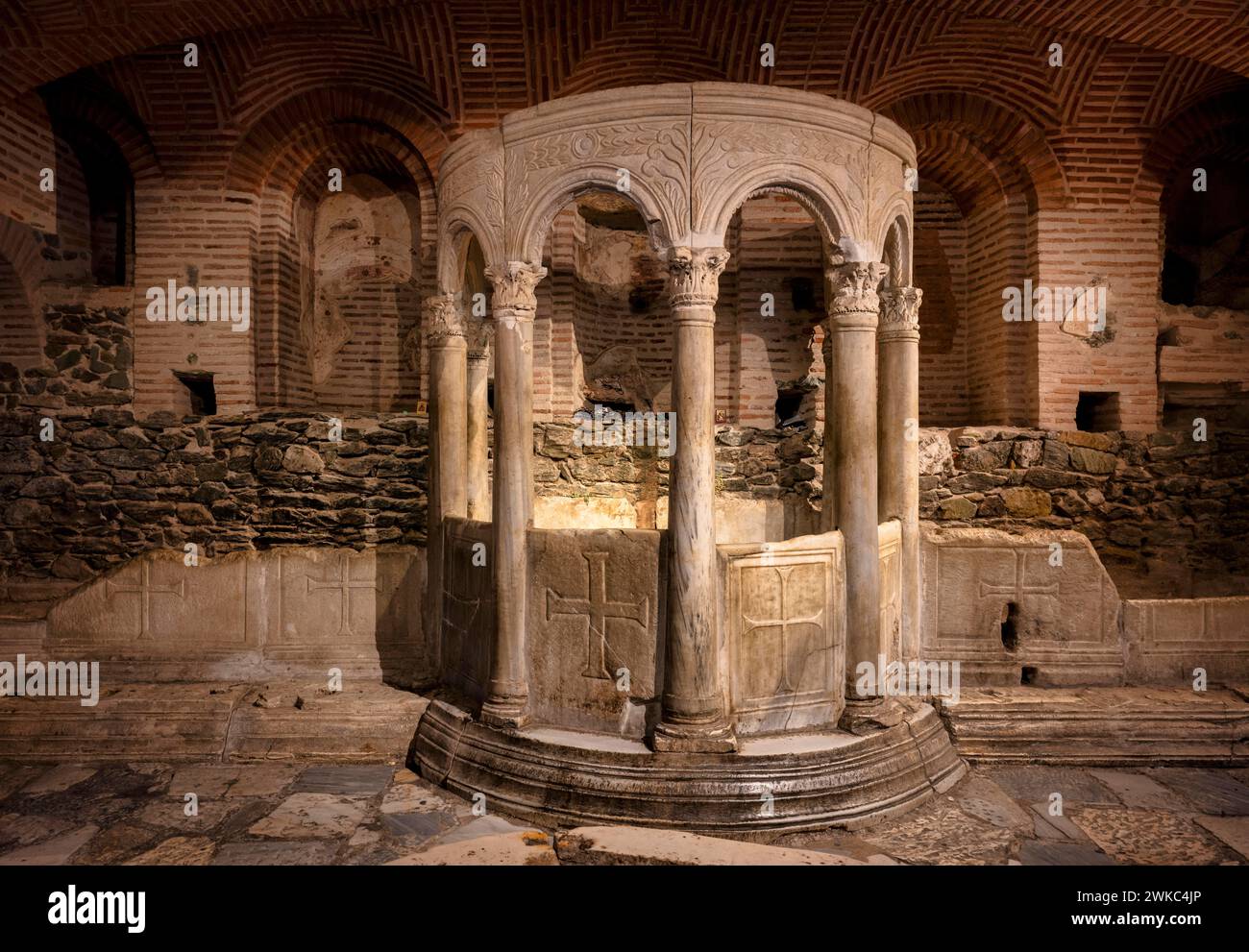 Interior view of the crypt, remains of the Roman baths, Hagios ...