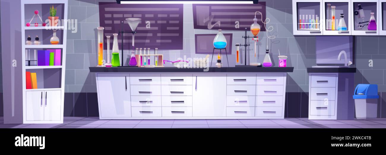 Chemical laboratory interior with equipment. Vector cartoon ...