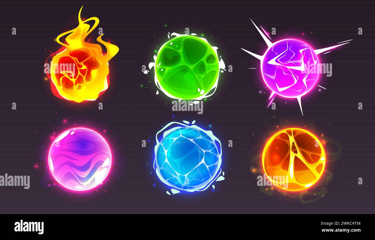 Magic orb ball game icon with fire glow effect. Crystal power sphere ...