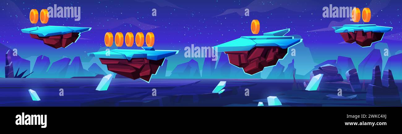Game level route with coins to collect on floating land islands on ...