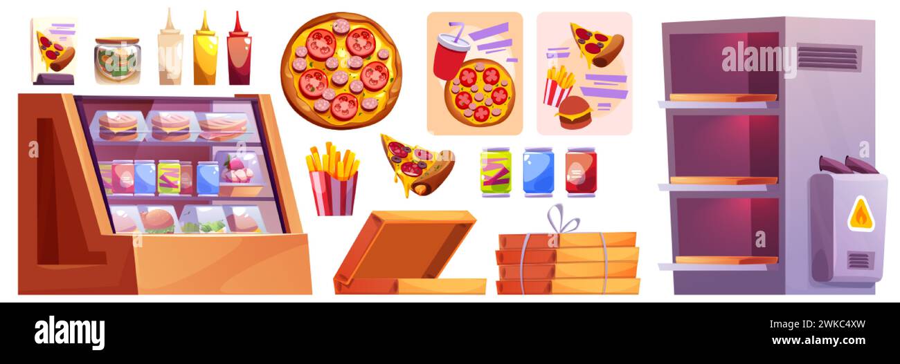 Pizzeria interior furniture and equipment - oven for baking, showcase ...