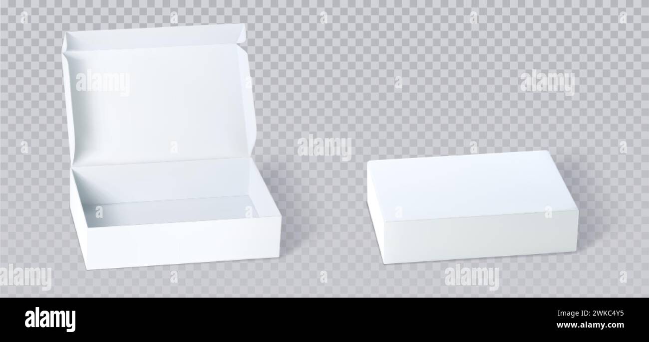 White closed and open cardboard box mockup top angle view. Realistic ...