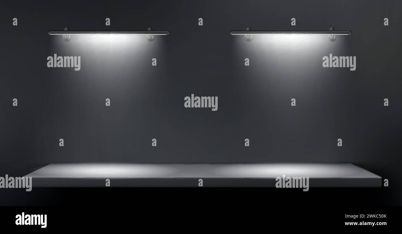 Linear led lamp with soft light on shelf. Vector realistic illustration ...
