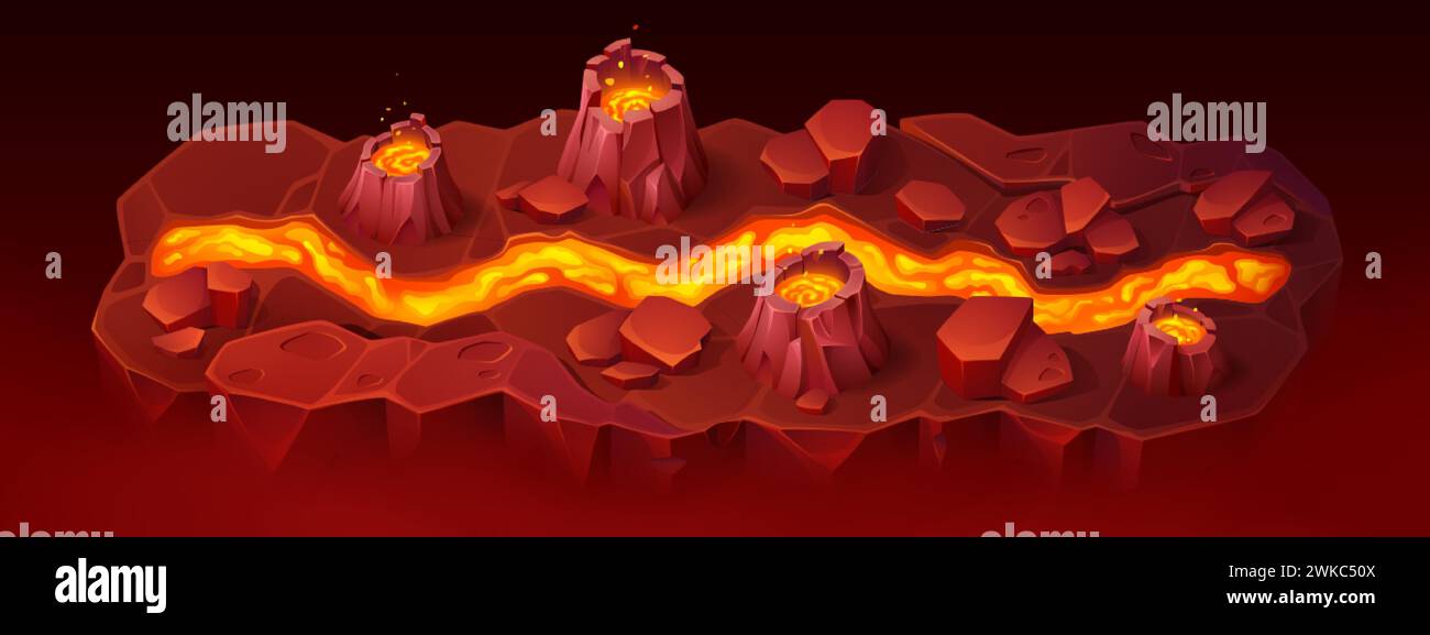 Game map with river of lava flowing among hot ground and craters with ...