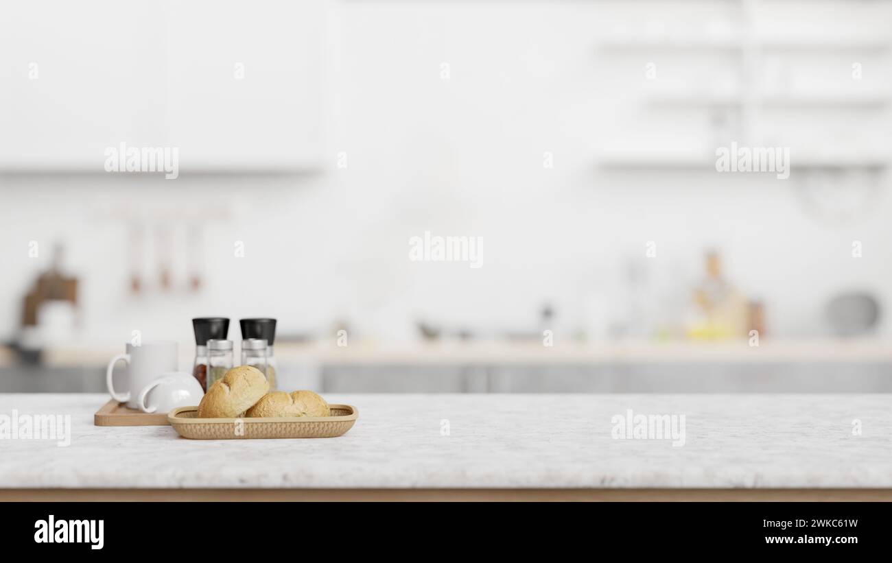 Marble counter top with empty space for display product, coffee mugs ...