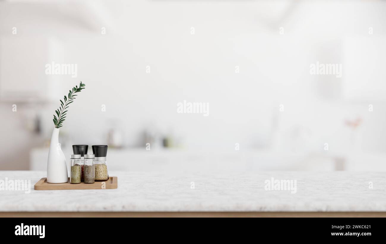 Marble counter top with empty space for display product, a ceramic vase ...