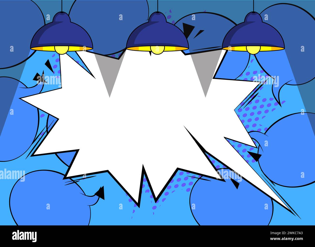 Cartoon pendant electric lamp with blank speech bubble, comic book ...