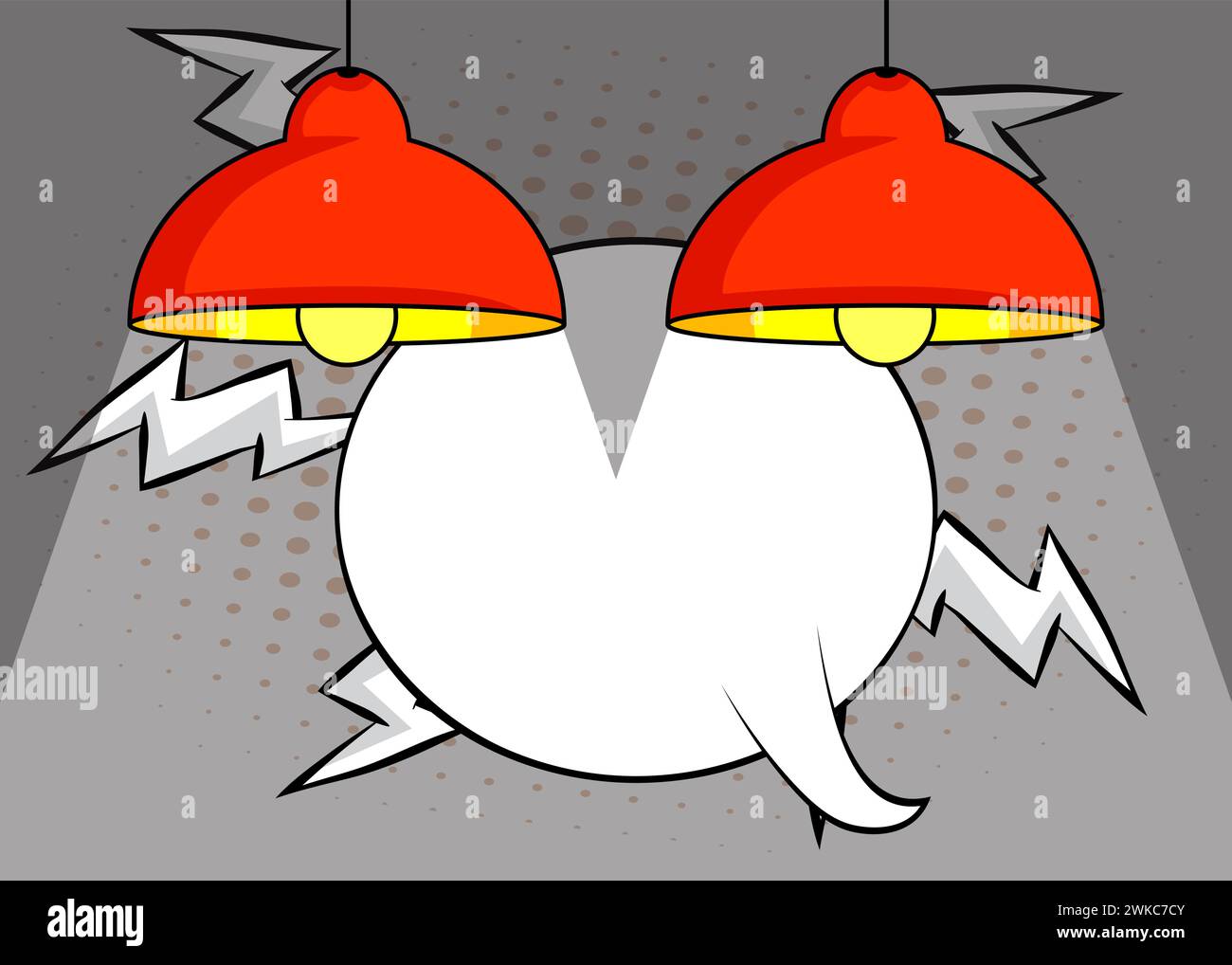 Cartoon pendant electric lamp with blank speech bubble, comic book ...