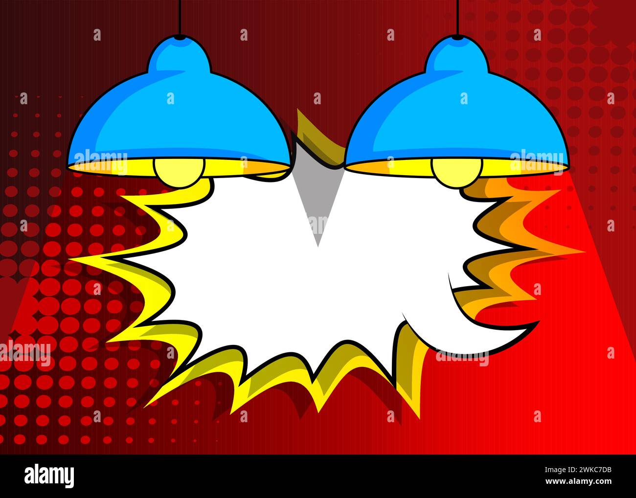 Cartoon pendant electric lamp with blank speech bubble, comic book ...