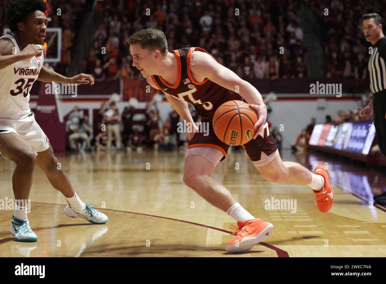 Blacksburg, Virginia, USA. 19th Feb, 2024. Virginia Tech Hokies guard ...