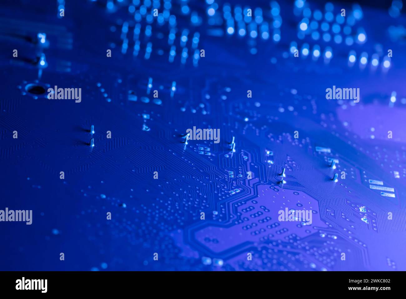 computer mainboard. electronic technology background. toned blue. macro ...