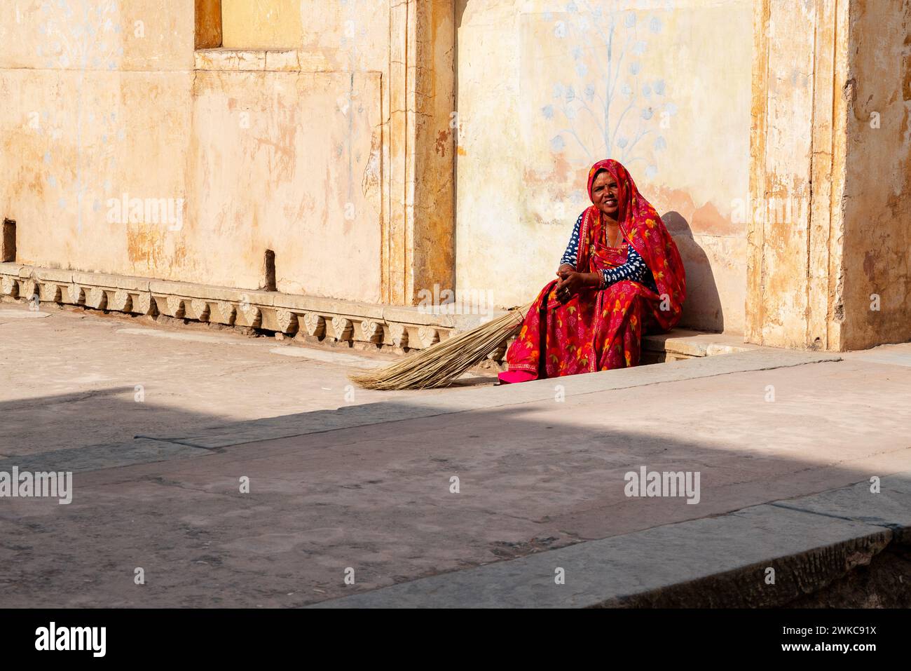 Amer, Jaipur, India 16 February 2024 middle-aged indian womam wearing ...