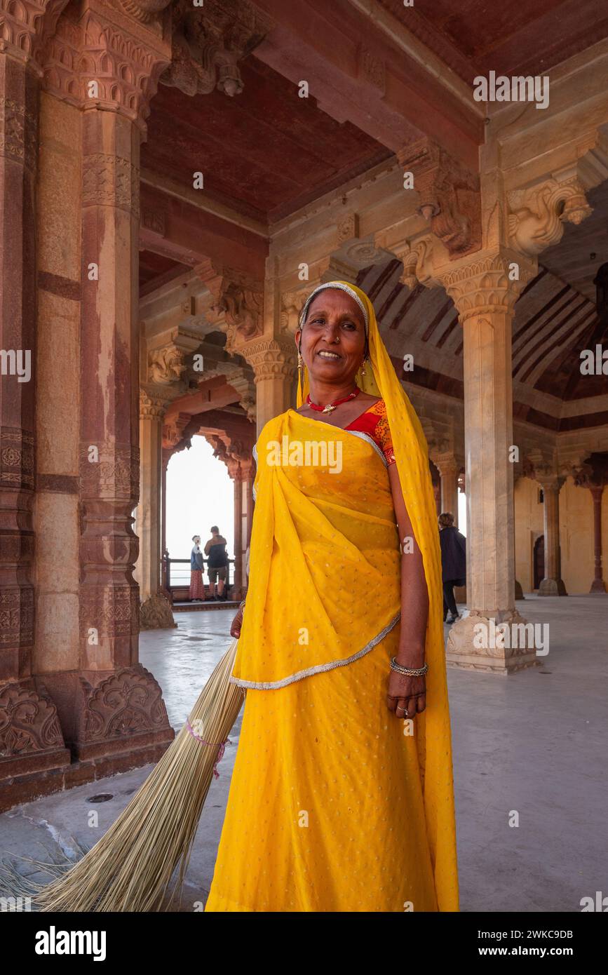 Amer, Jaipur, India 16 February 2024 middle-aged indian womam wearing ...
