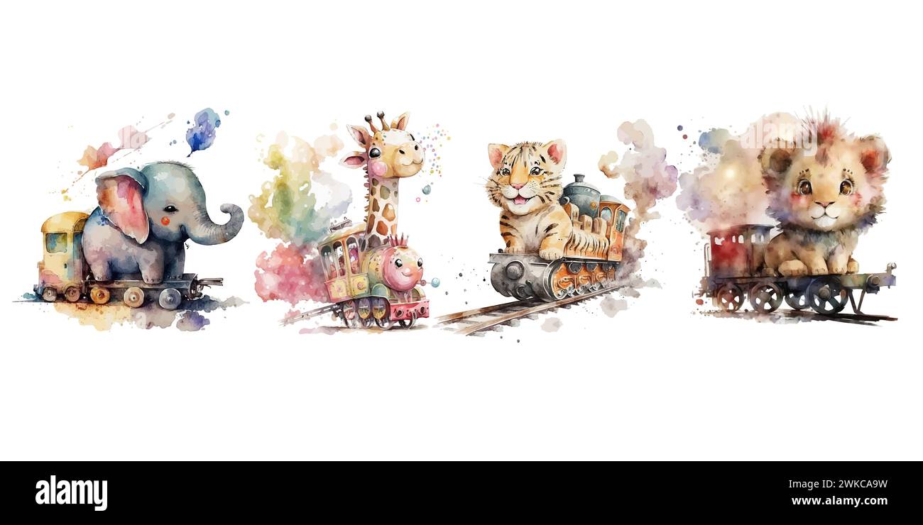 Safari Animal set train with lion, tiger, giraffe and elephant in ...