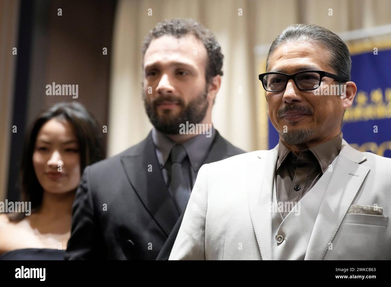 Hiroyuki Sanada, right, a cast member and producer of "Shogun," attends ...