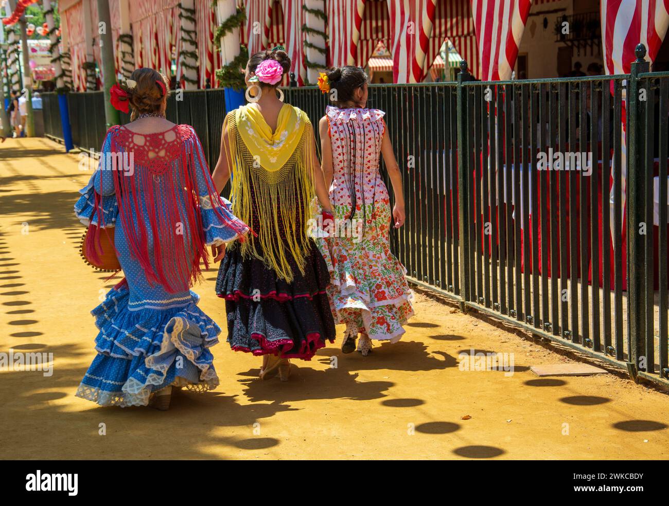 the ladies with flamenco dress at the Andalusian folk festival Stock ...