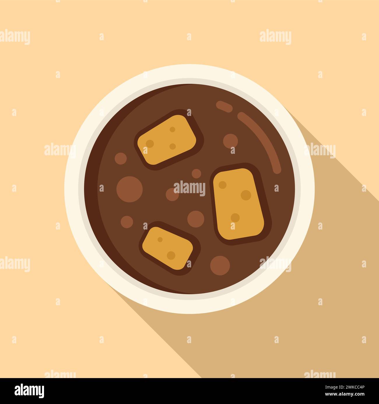 Chocolate cream soup icon flat vector. Biscuit food add. Serving ...