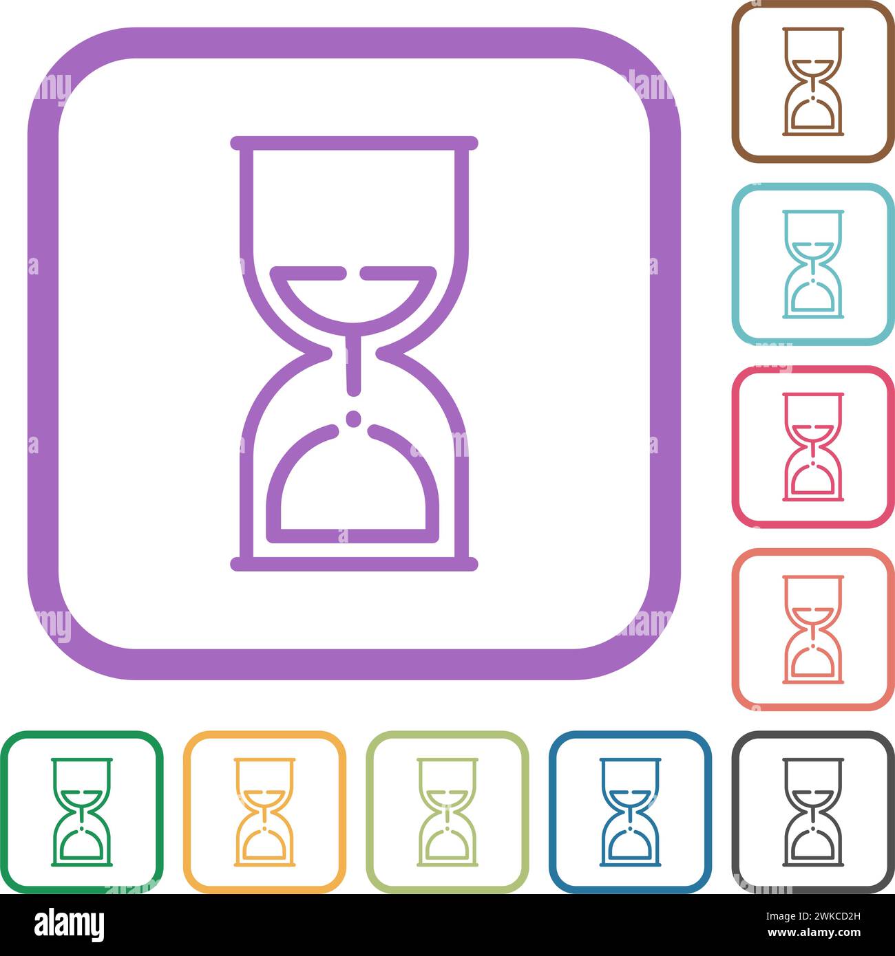 Sand glass outline simple icons in color rounded square frames on white background Stock Vector ...