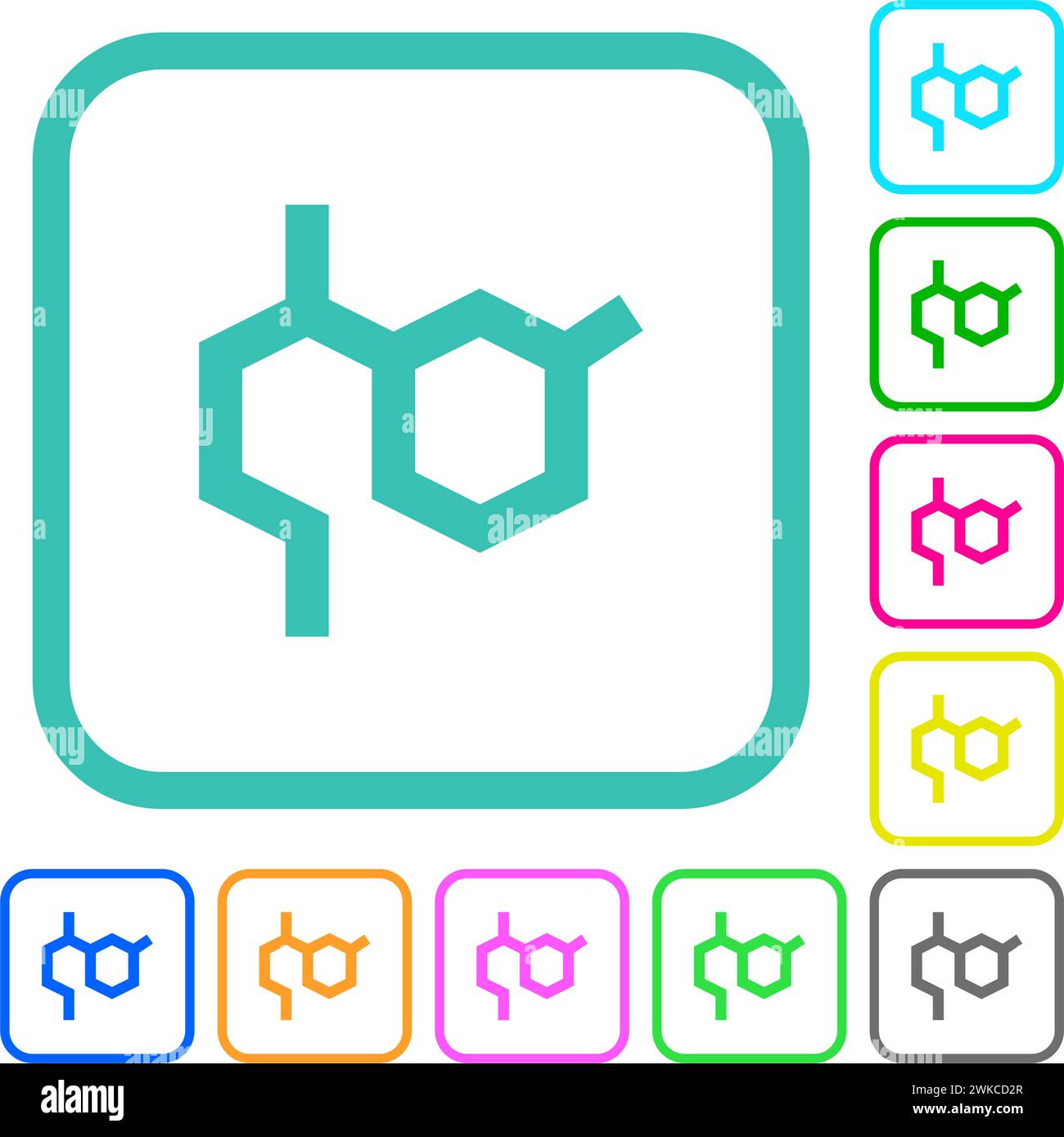 Chemistry molecule formula vivid colored flat icons in curved borders ...