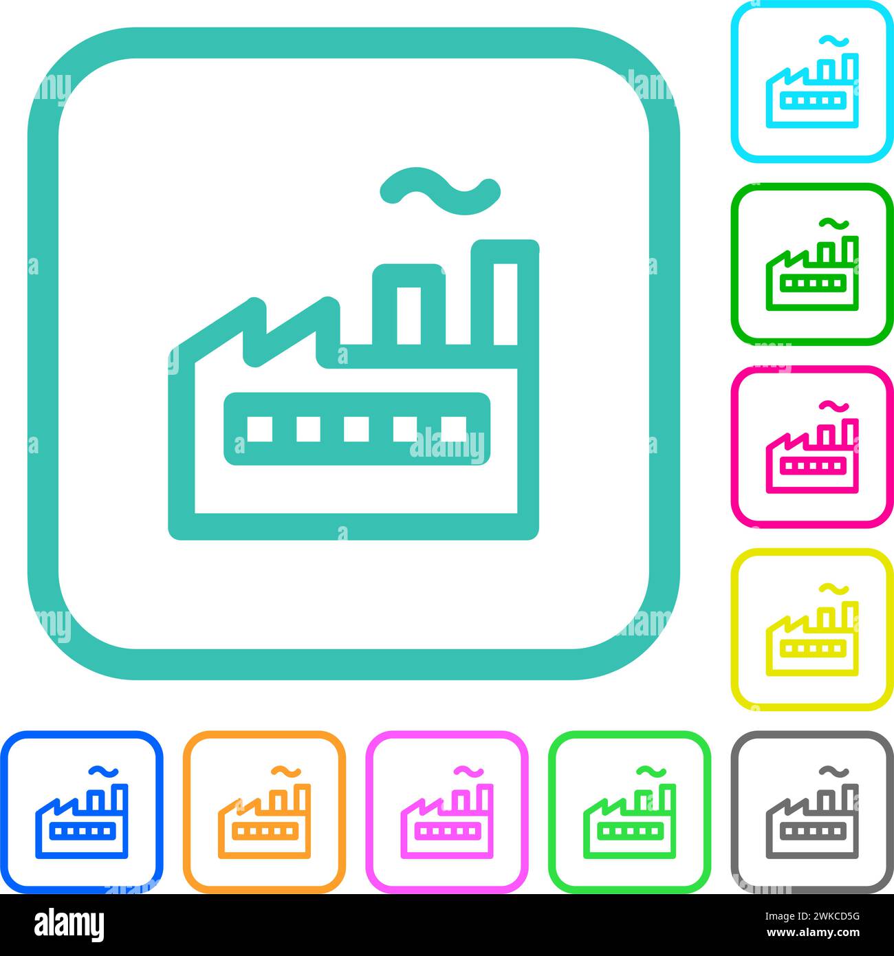 Factory building outline vivid colored flat icons in curved borders on ...