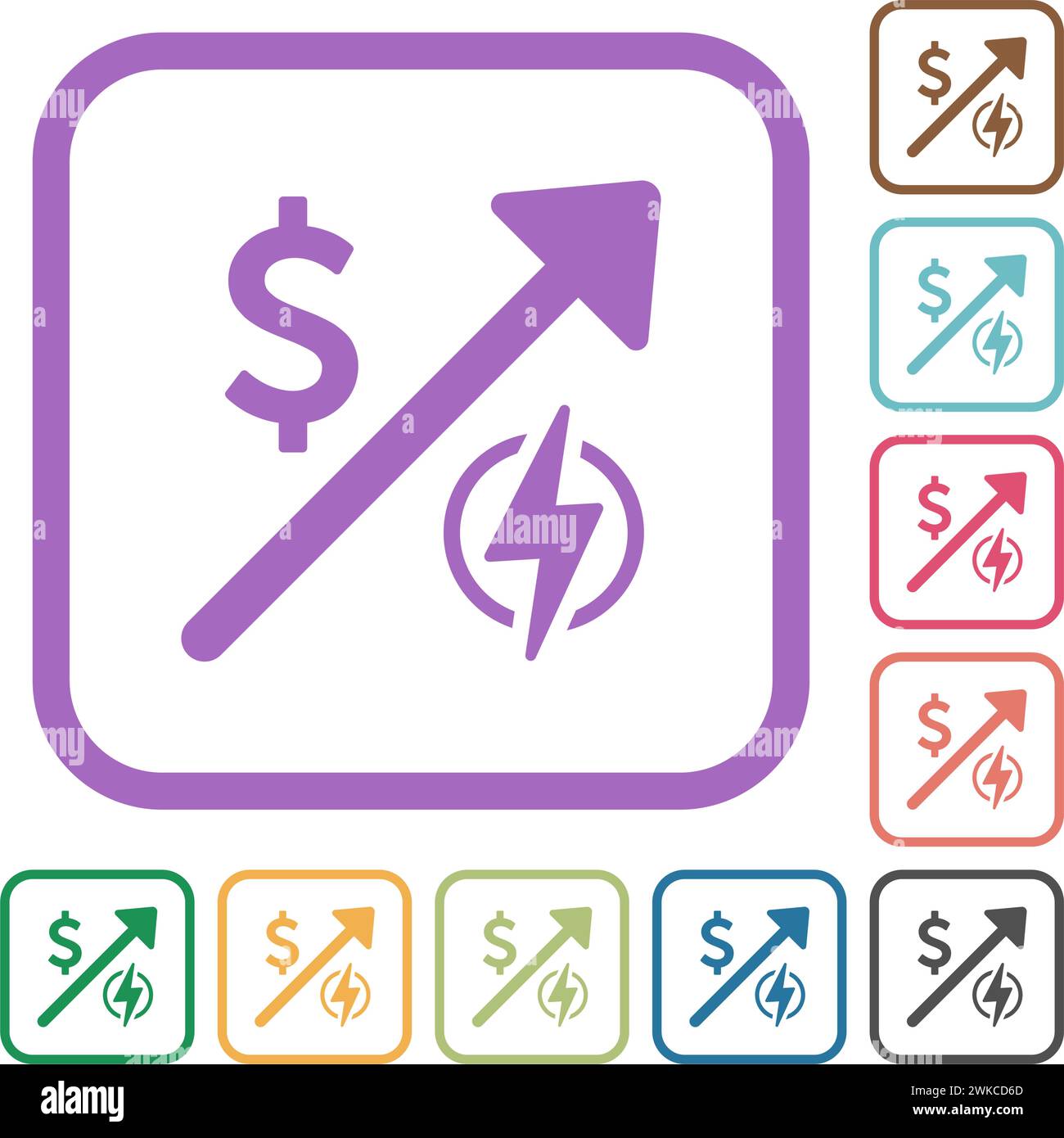 Rising electricity energy american Dollar prices simple icons in color ...
