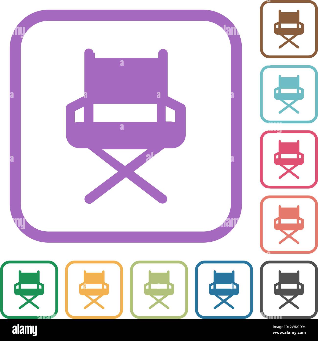 Director chair solid simple icons in color rounded square frames on white background Stock ...