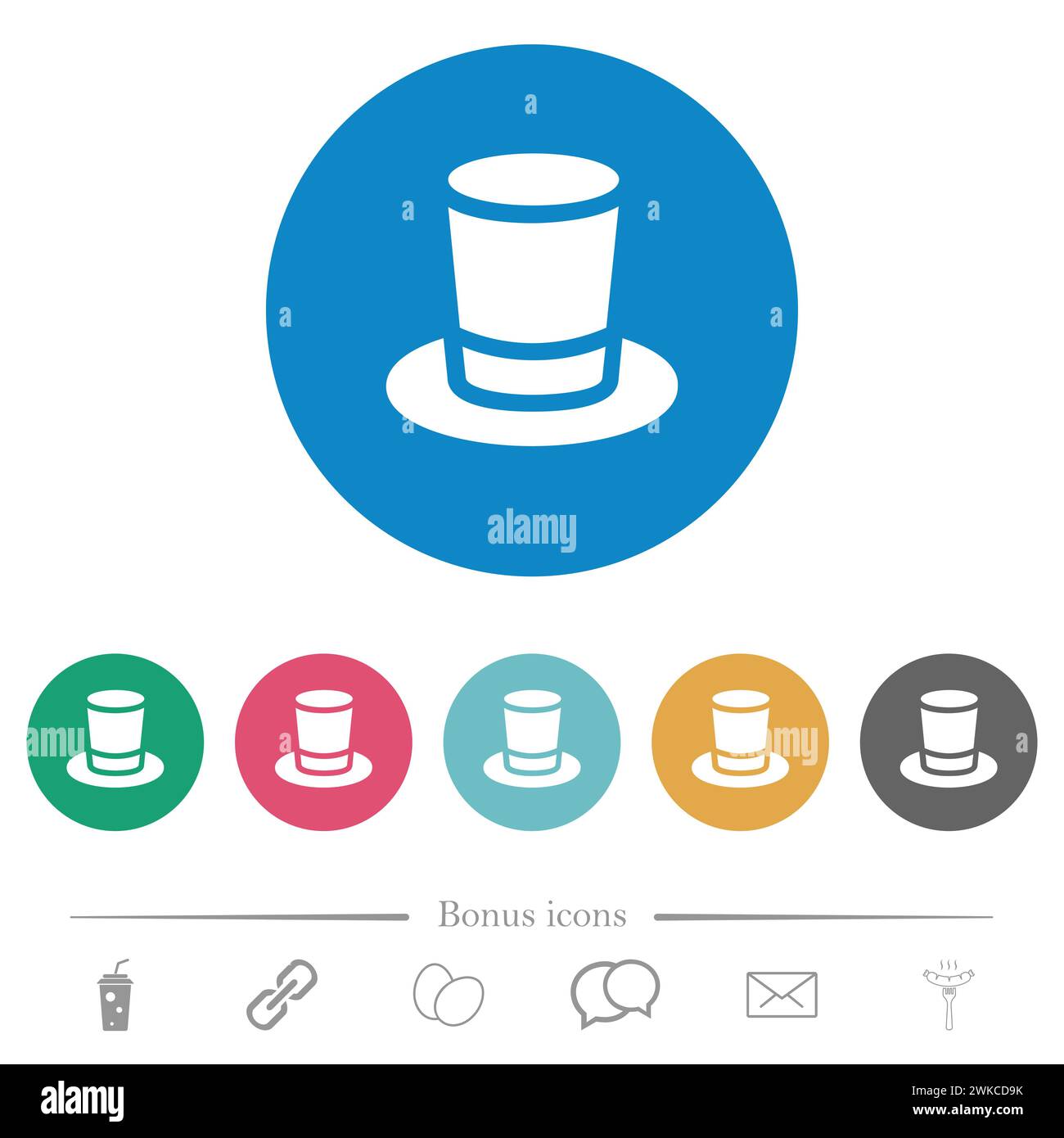 Cylinder hat solid flat white icons on round color backgrounds. 6 bonus icons included Stock ...