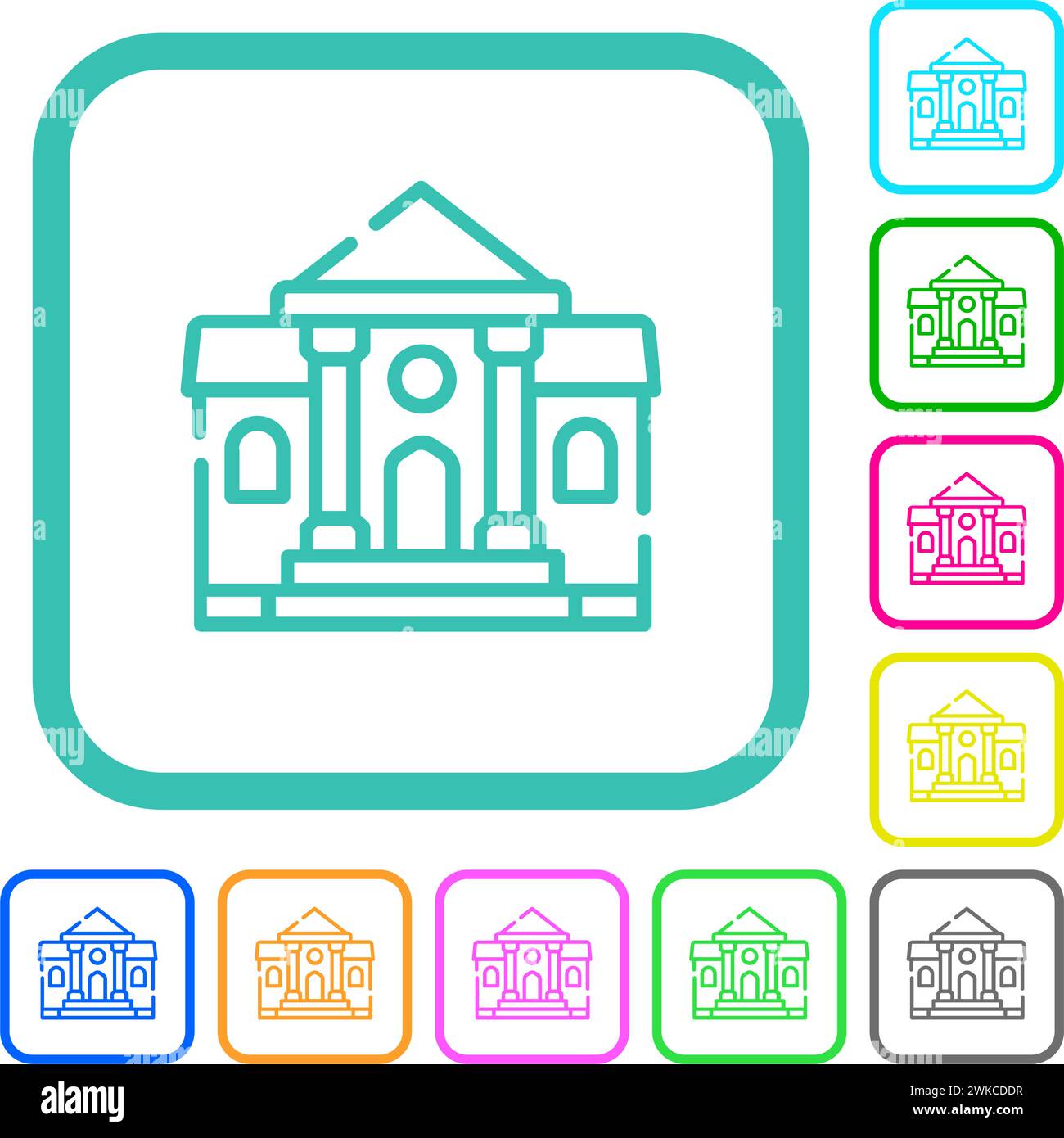 Castle outline vivid colored flat icons in curved borders on white ...