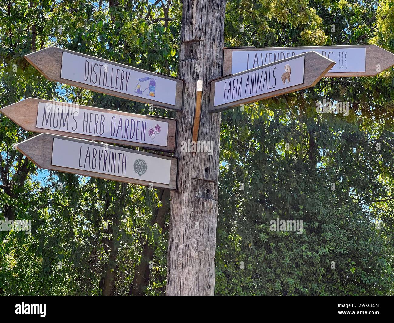 Garden signboards, wooden guidpost boards with direction to various ...