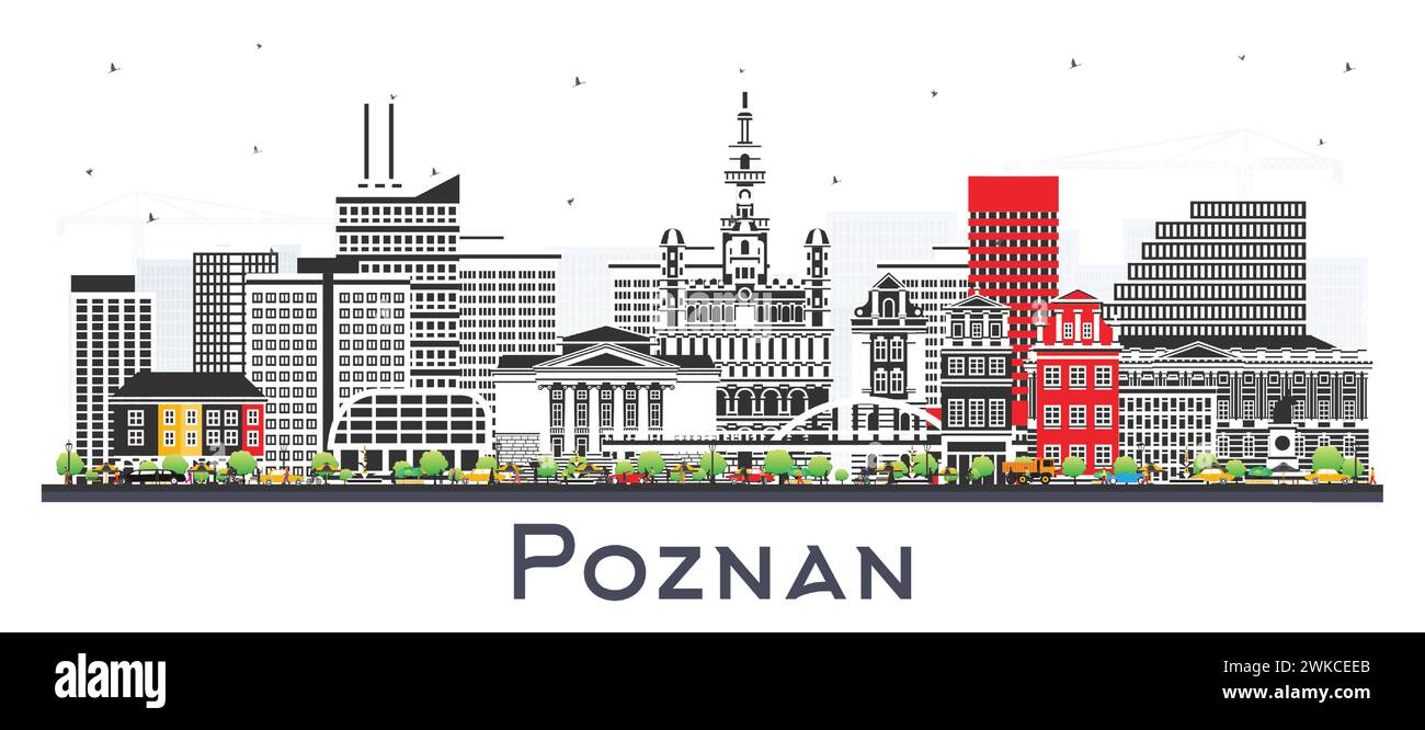 Poznan Poland City Skyline with Color Buildings isolated on white ...