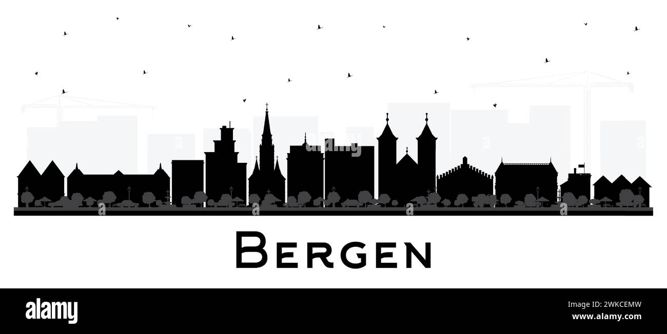 Bergen Norway City Skyline silhouette with black Buildings isolated on ...