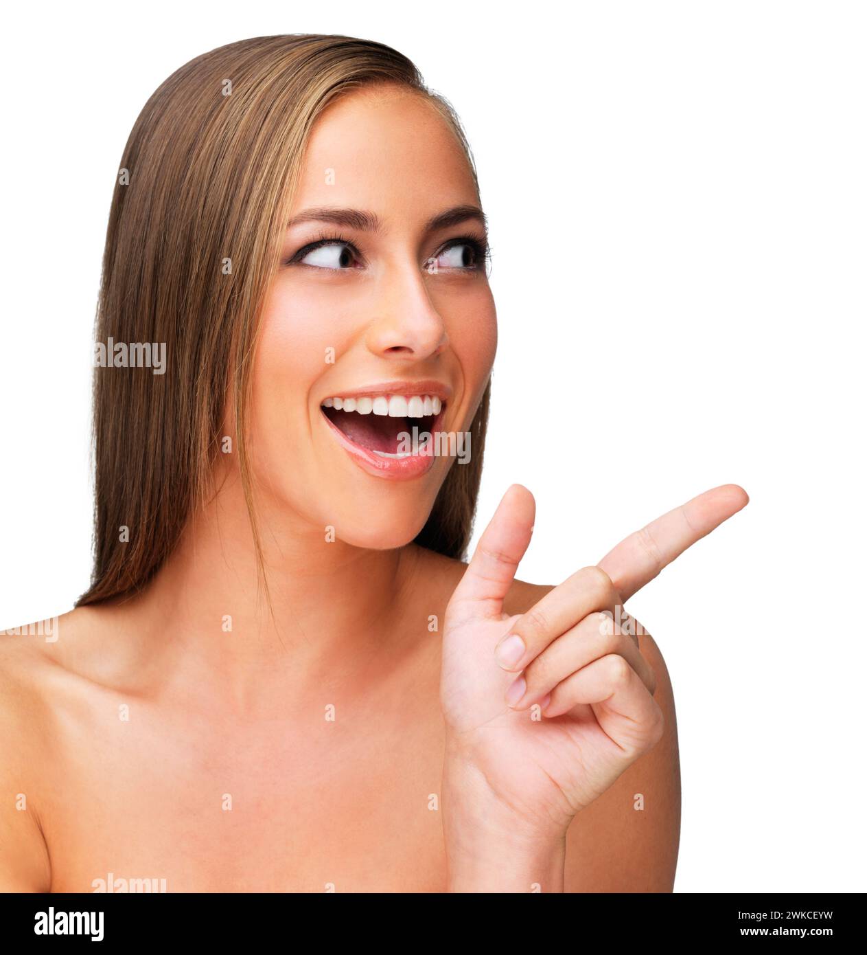 Beautiful woman pointing glowing hi-res stock photography and images ...