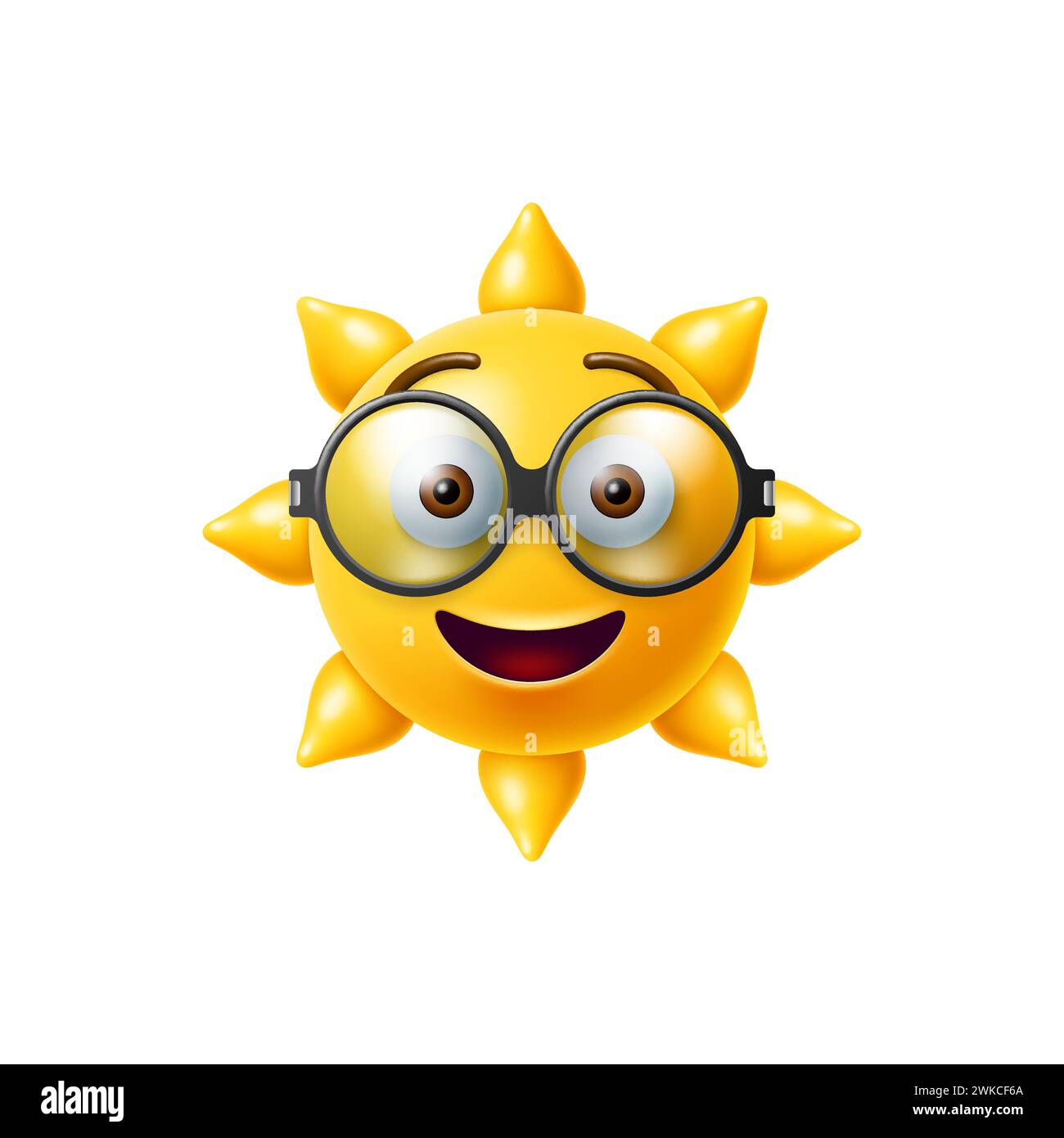 3d sun emoji, cool and cute yellow sunny character in glasses. Isolated ...