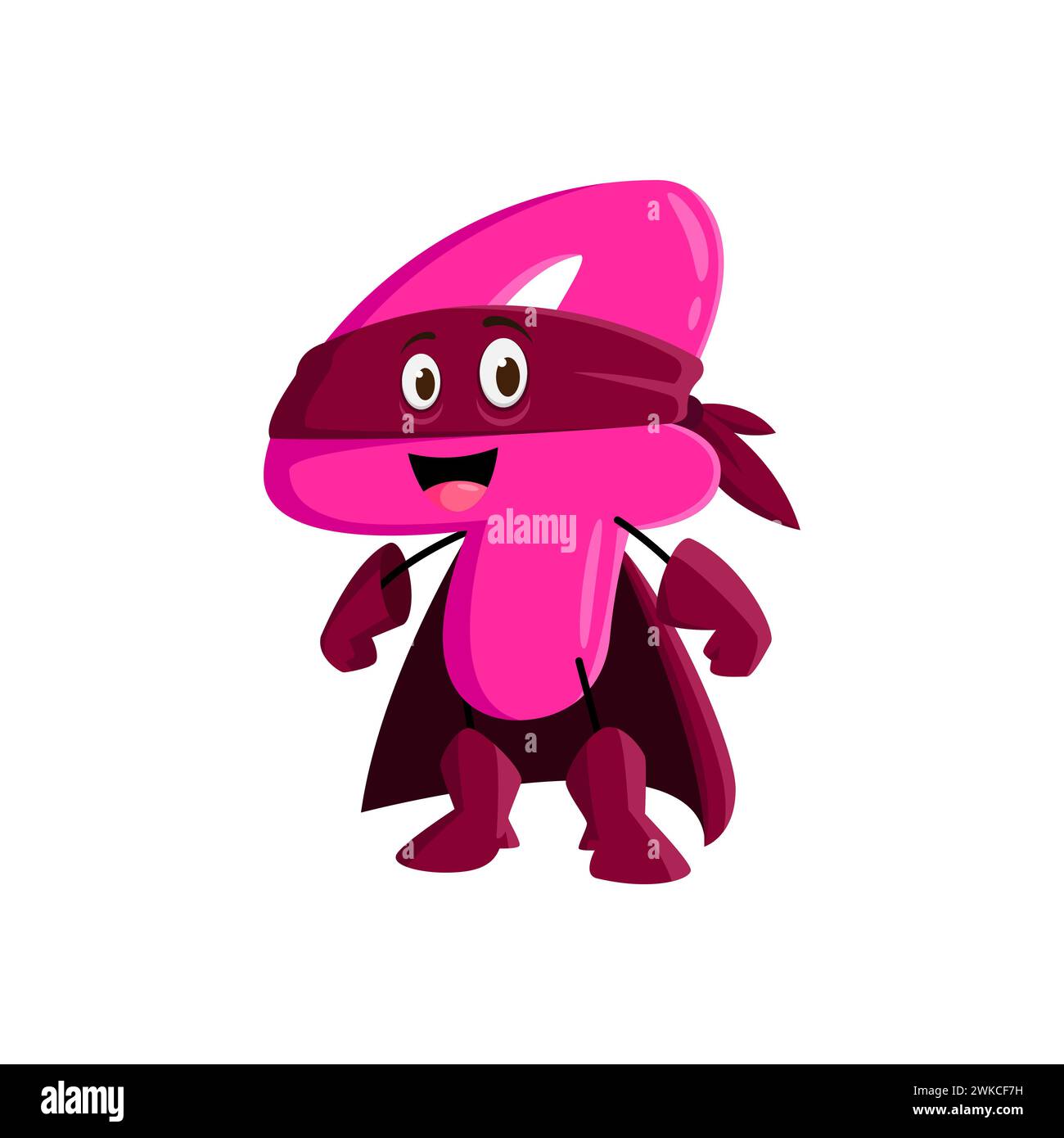 Cartoon math number four superhero character. Isolated vector playful ...