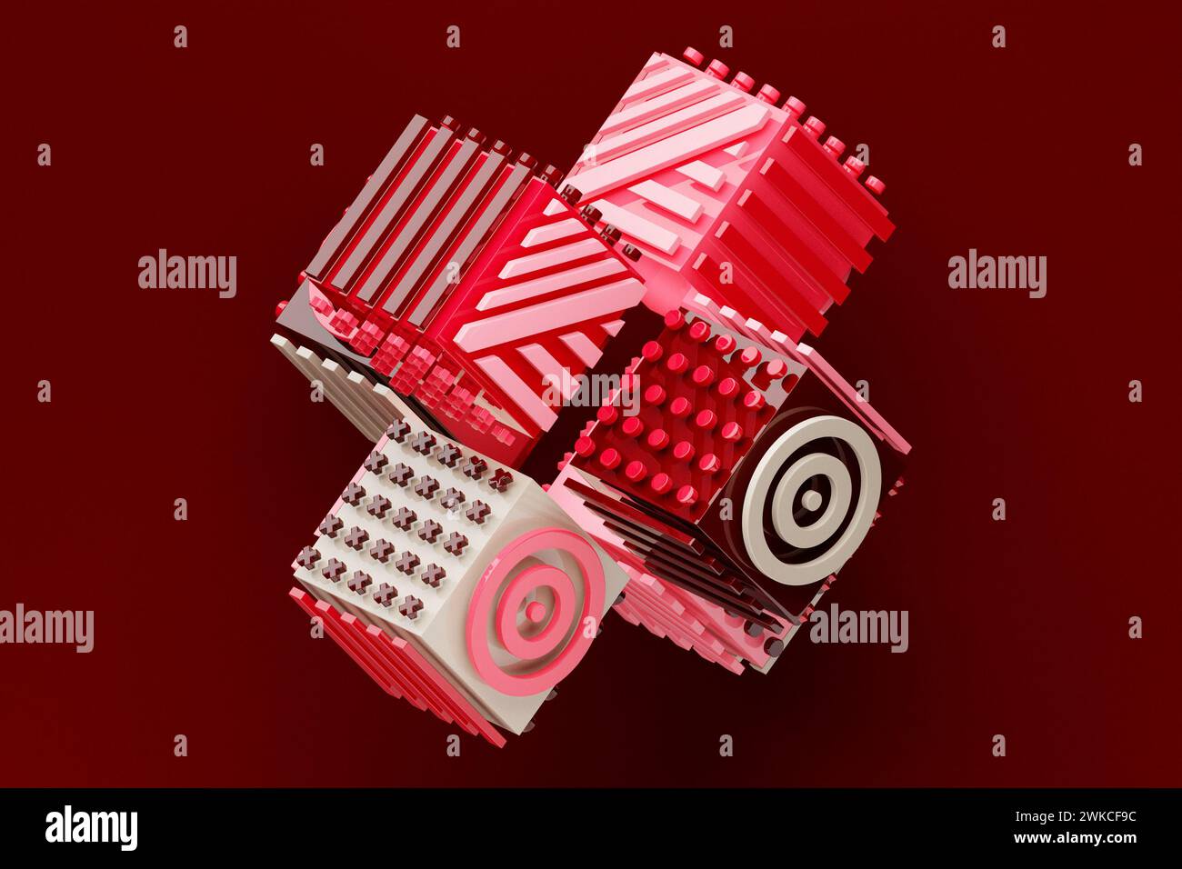 3D rendering, abstract bright figure with various patterns, shapes and ...