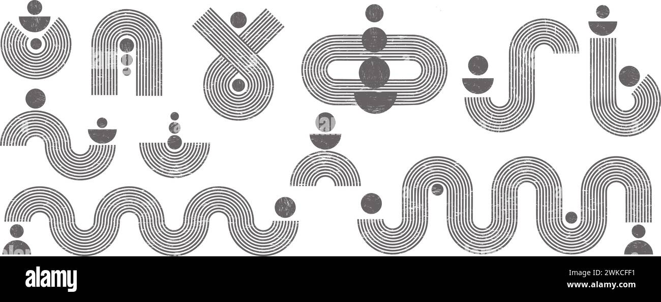 Geometric lines zen patterns. Abstract black arches and shapes. Balance ...