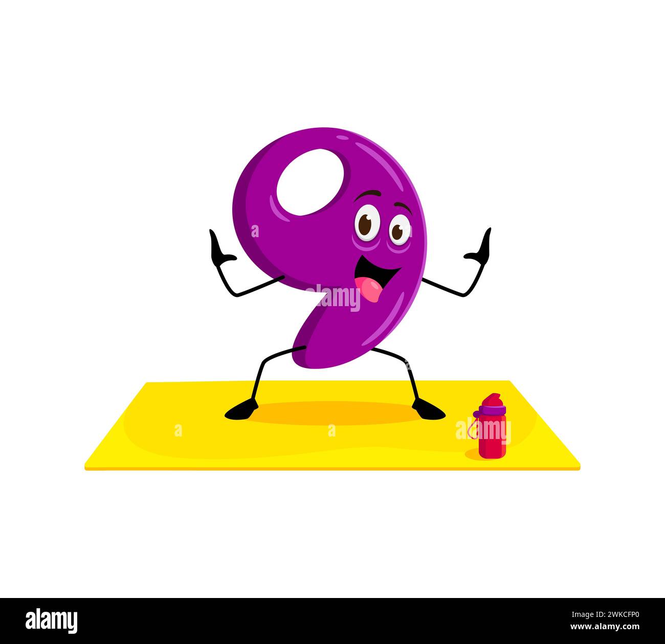 Cartoon math number nine character on yoga fitness sport. Isolated ...