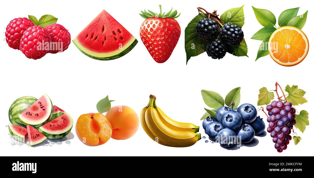 A set of 3d objects Fresh fruit isolated on a white background. Vector ...