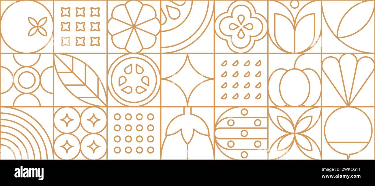 Vegetable food in modern line geometric pattern or mosaic tile, vector ...