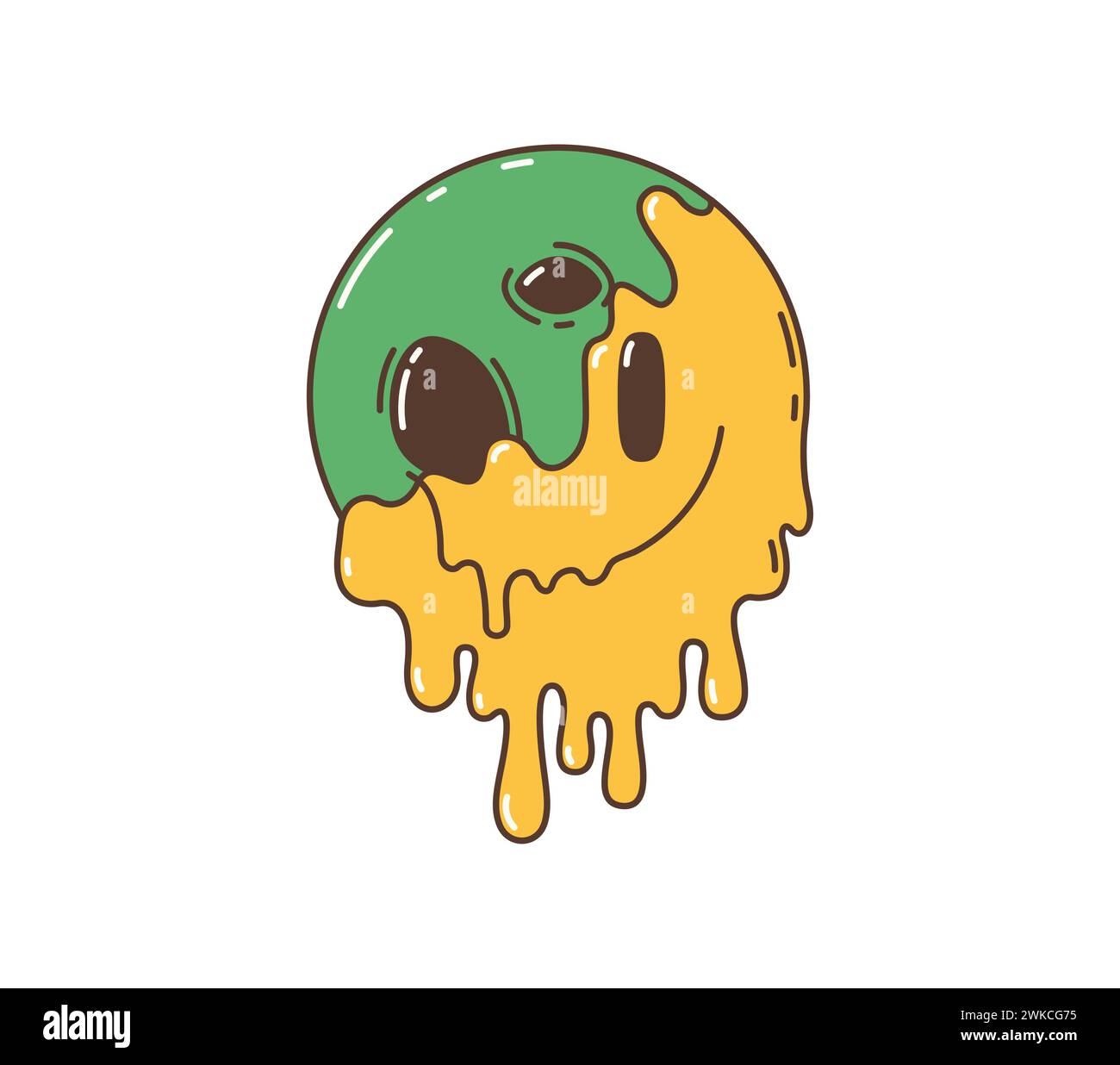 Cartoon retro groovy hippie melt character. Green and yellow ...