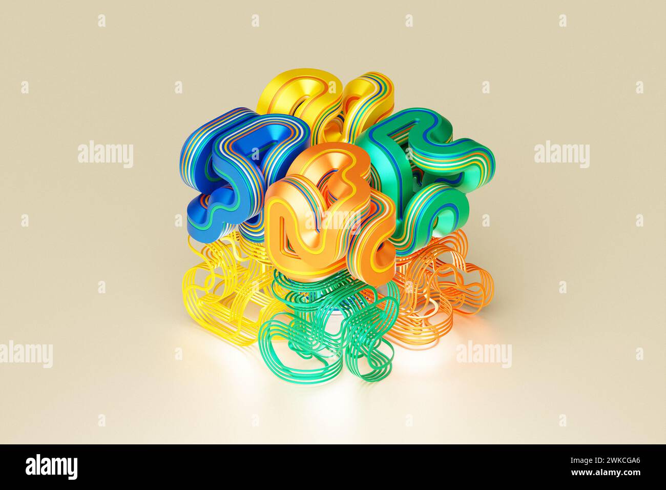 3D rendering, abstract bright figure with various patterns, shapes and ...