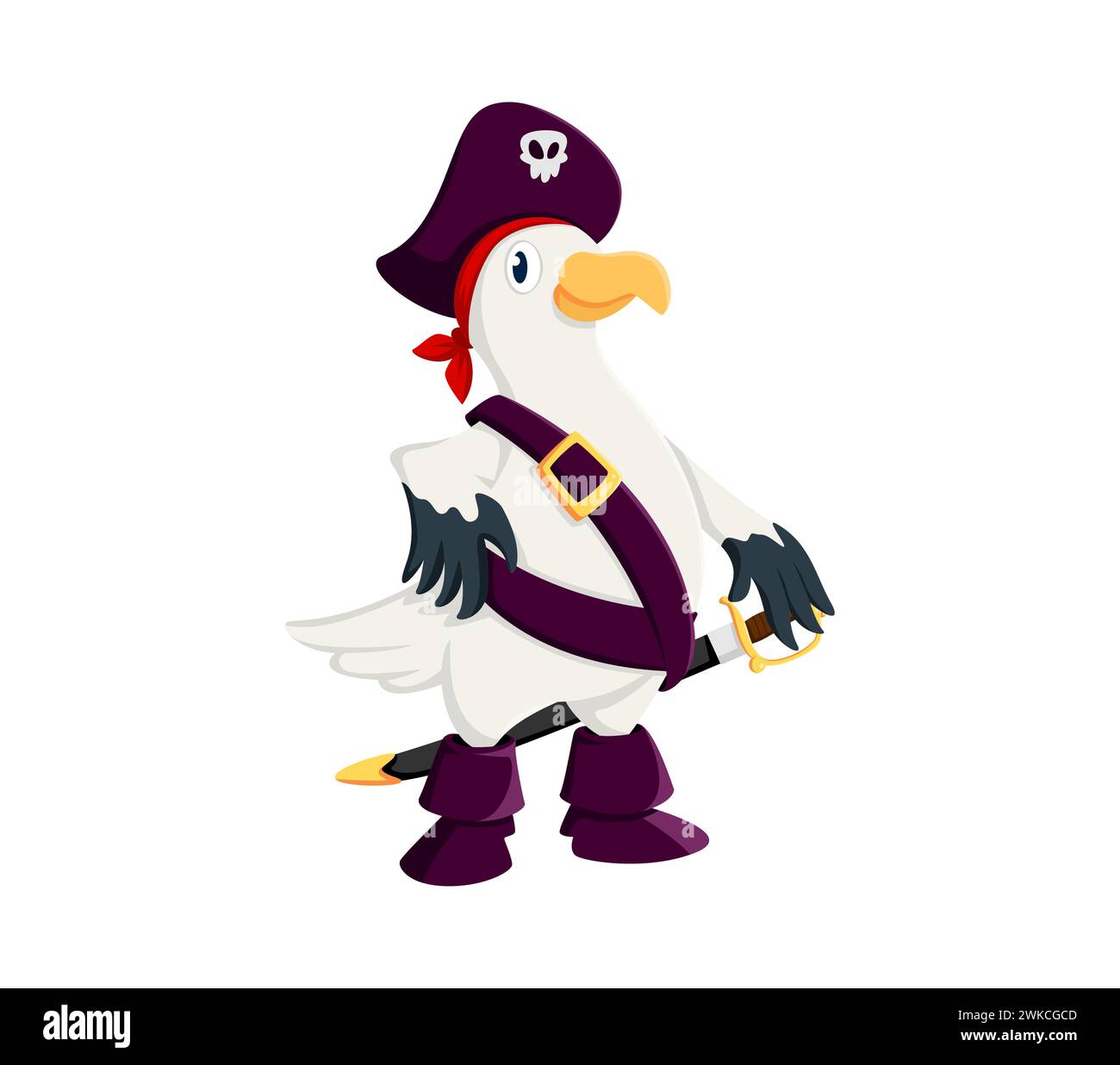 Cartoon seagull pirate corsair animal character. Isolated vector gull ...